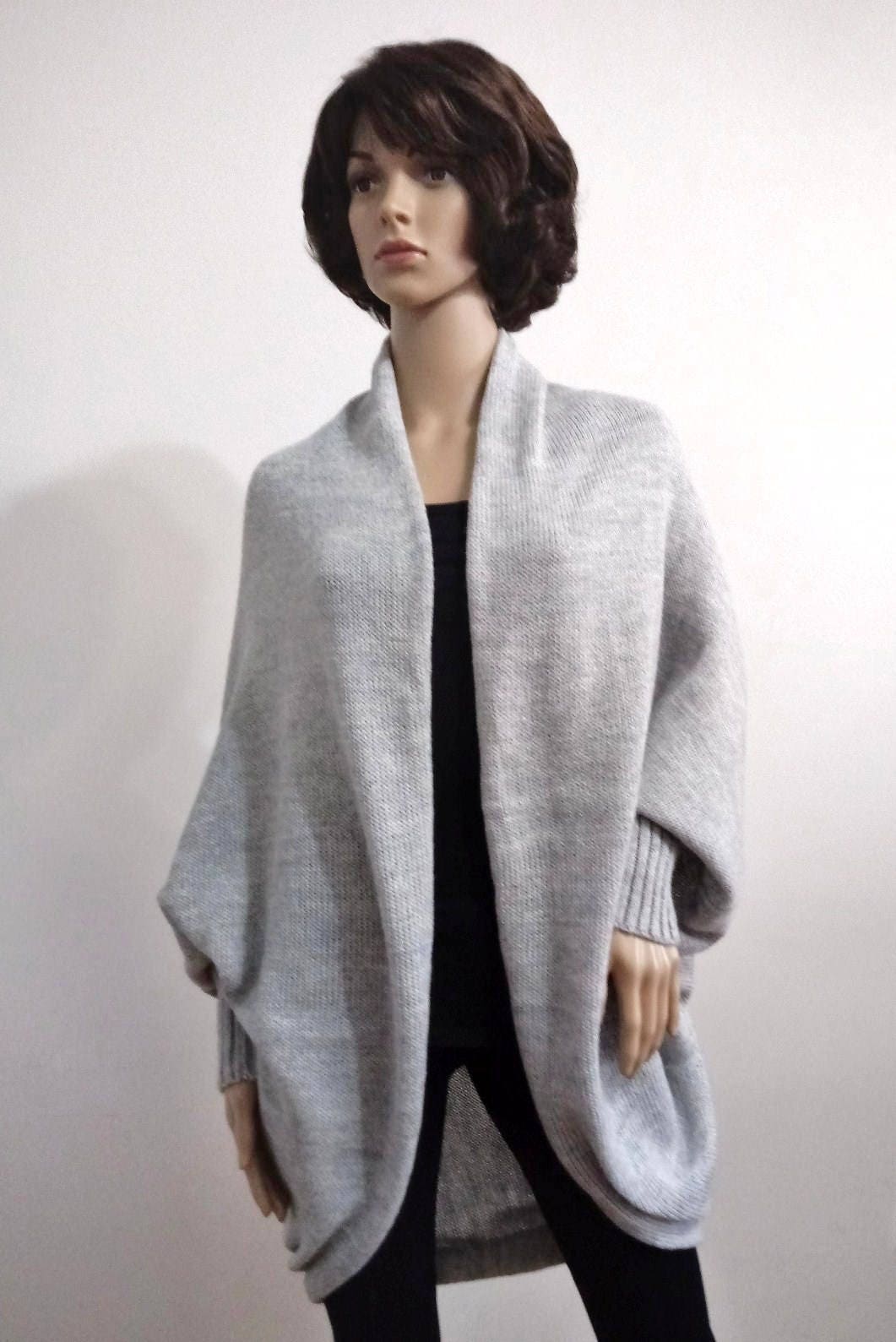 Batwing Cardigan Gray Wool Jacket Coat Women Grey White Jacket Coat ...