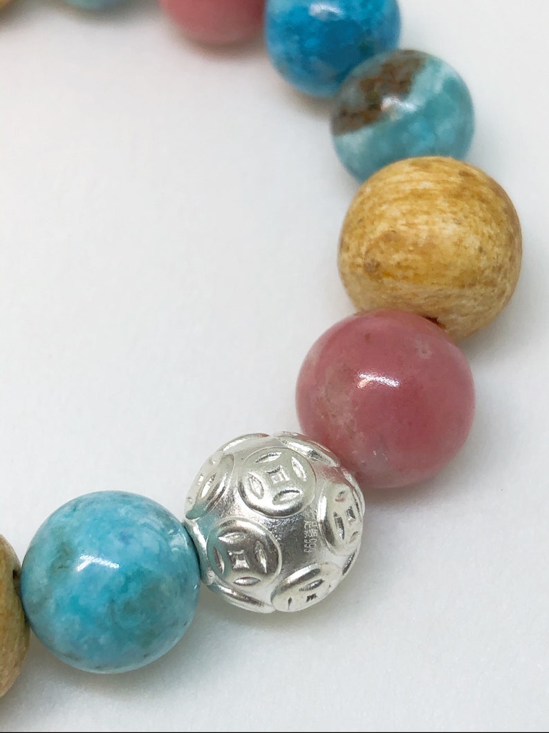 Blue Opal Thulite and Santo Palo Beaded Bracelet With 925 - Etsy