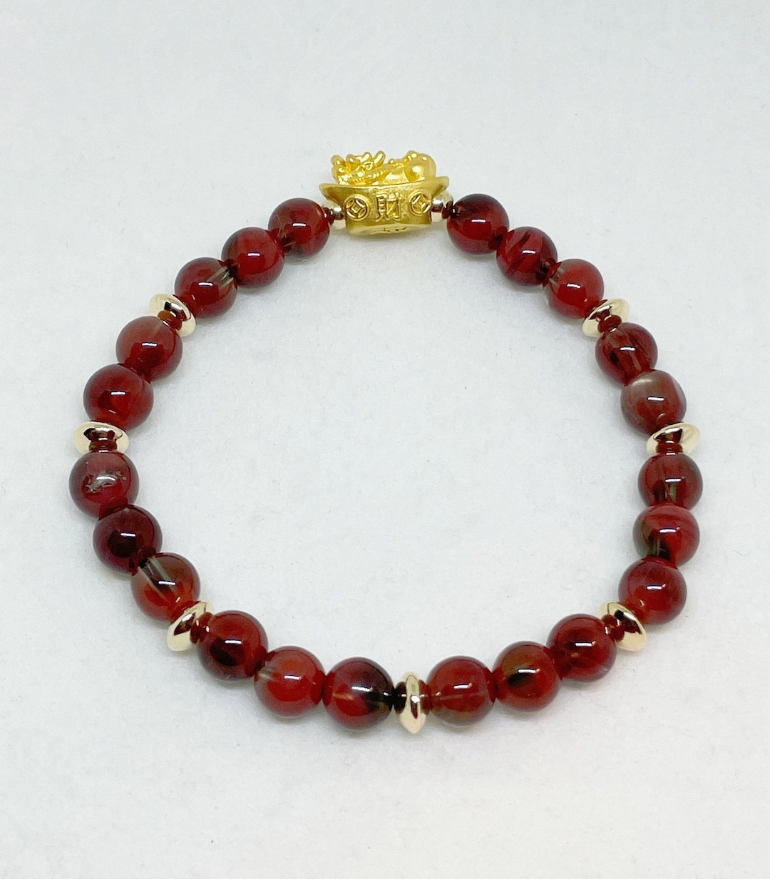 999 Pure Gold Pixiu on Ingot W Authentic Untreated Red Andesine Crystal ...