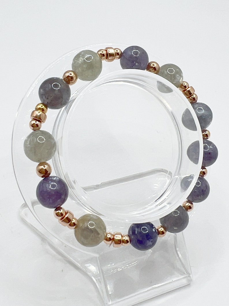 Unique Grey & Bluish Violet Natural Muscovite Crystal Beaded Bracelet W ...