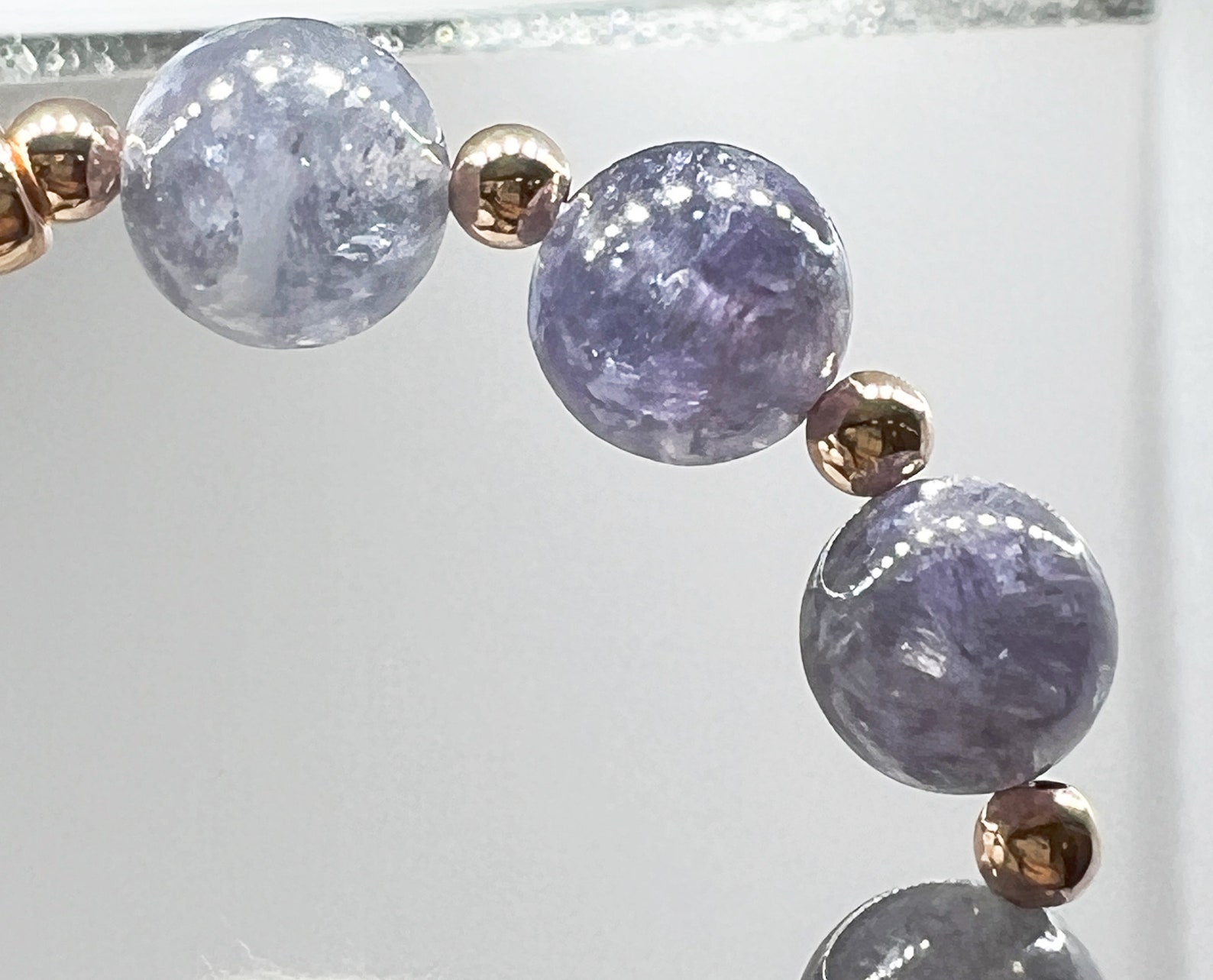 Unique Grey & Bluish Violet Natural Muscovite Crystal Beaded Bracelet W ...