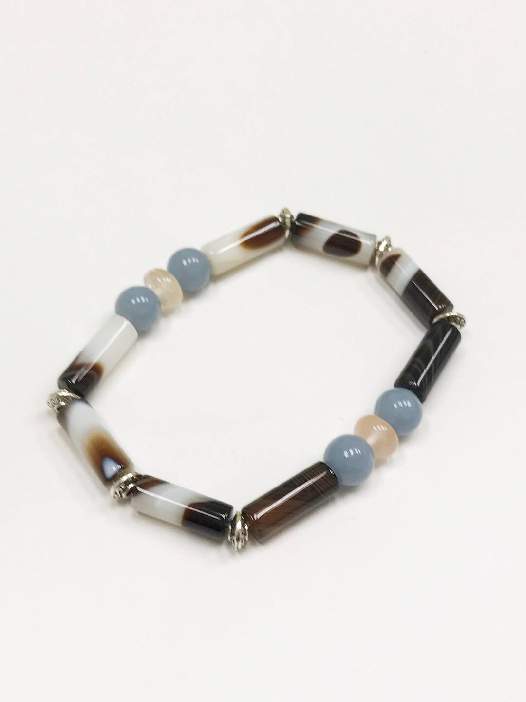 Tubular Natural Agate With Baby Blue Angelite and Pink Beryl Morganite ...