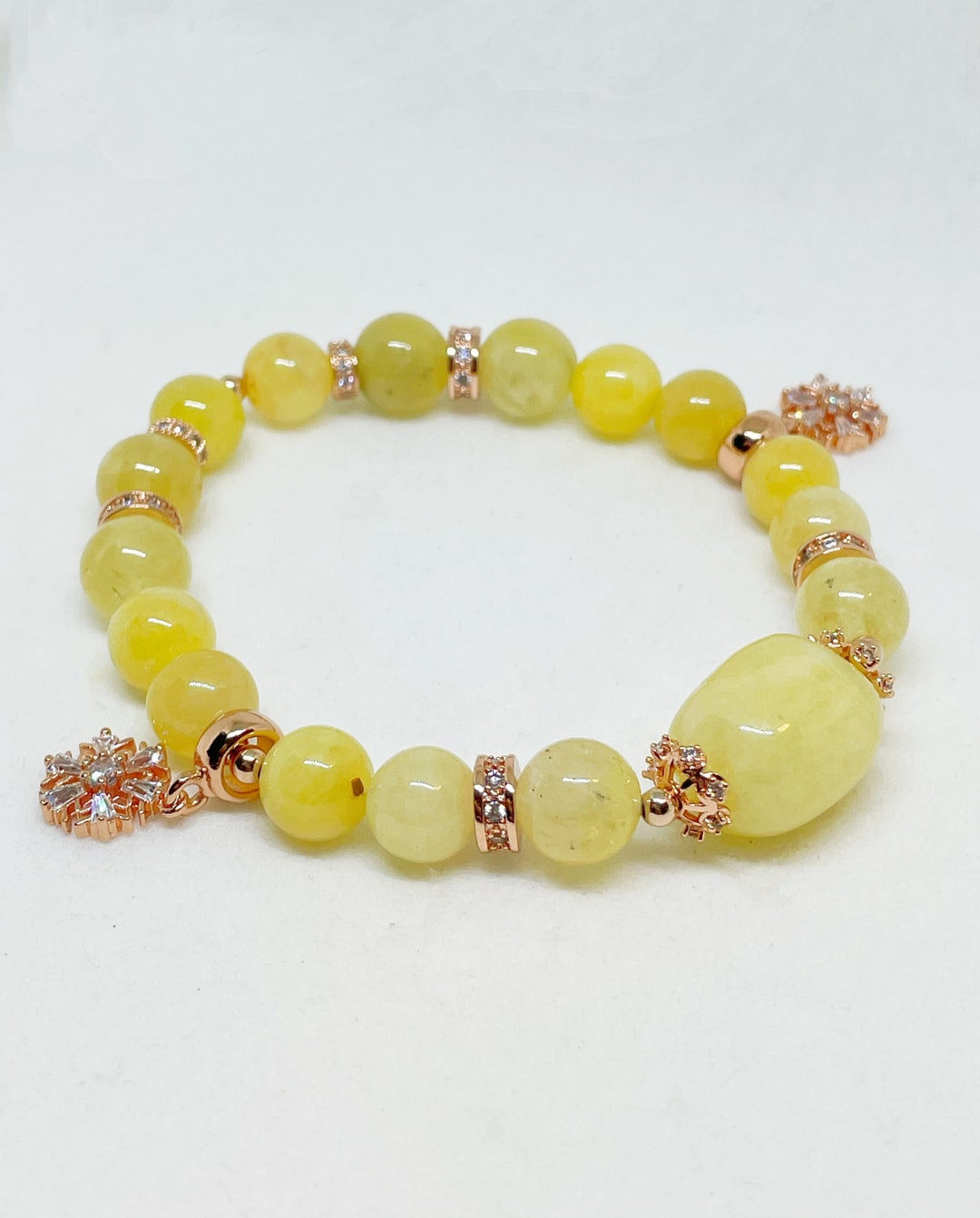 Golden Yellow Beryl Heliodor Sunshine Crystal Bracelet With Snowflake ...