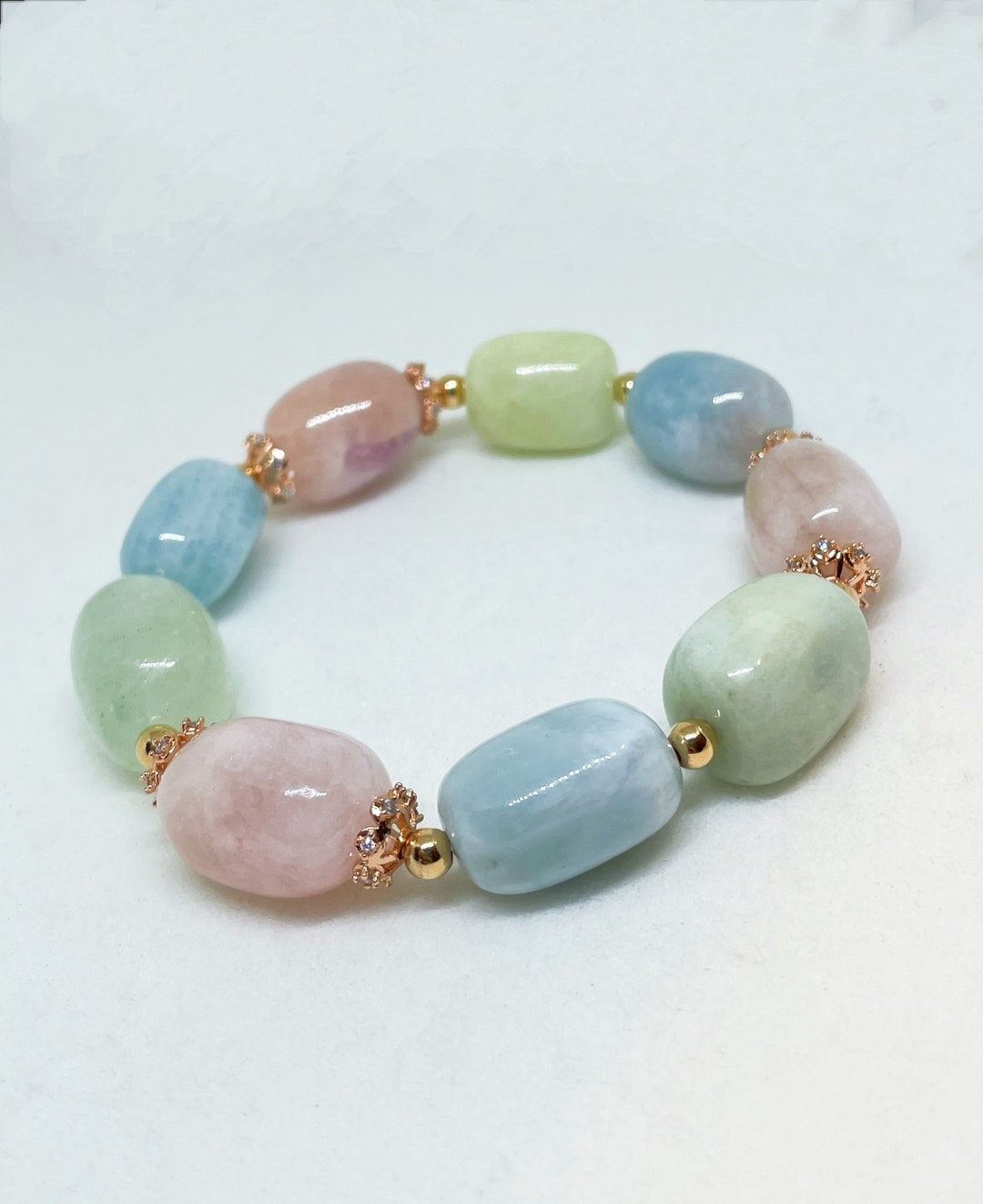 Rainbow Beryl Cuboid Bracelet W Rose Gold Hardware and Cubic Zirconia ...