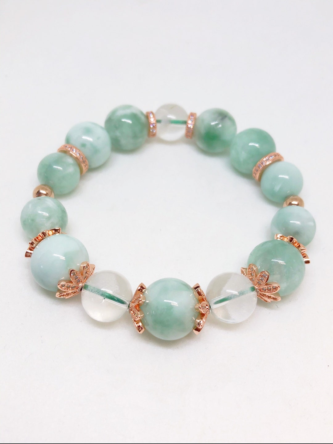 Green Angelite With White Pyramid Phantom Quartz With Rose Gold ...