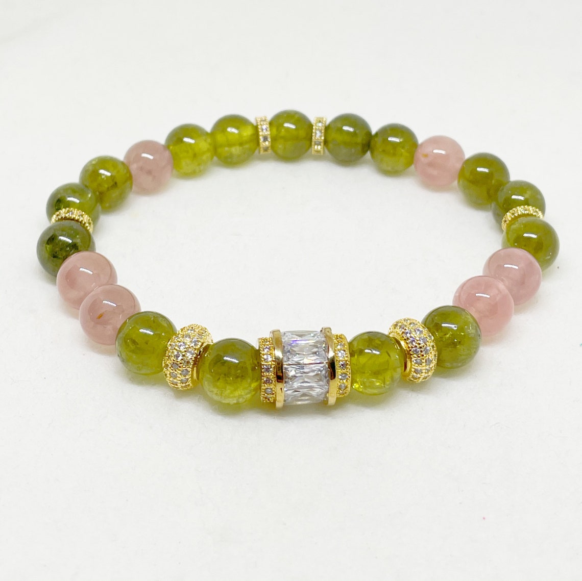 Green Garnet Madagascar Rose Quartz Bracelet Made of Authentic High ...