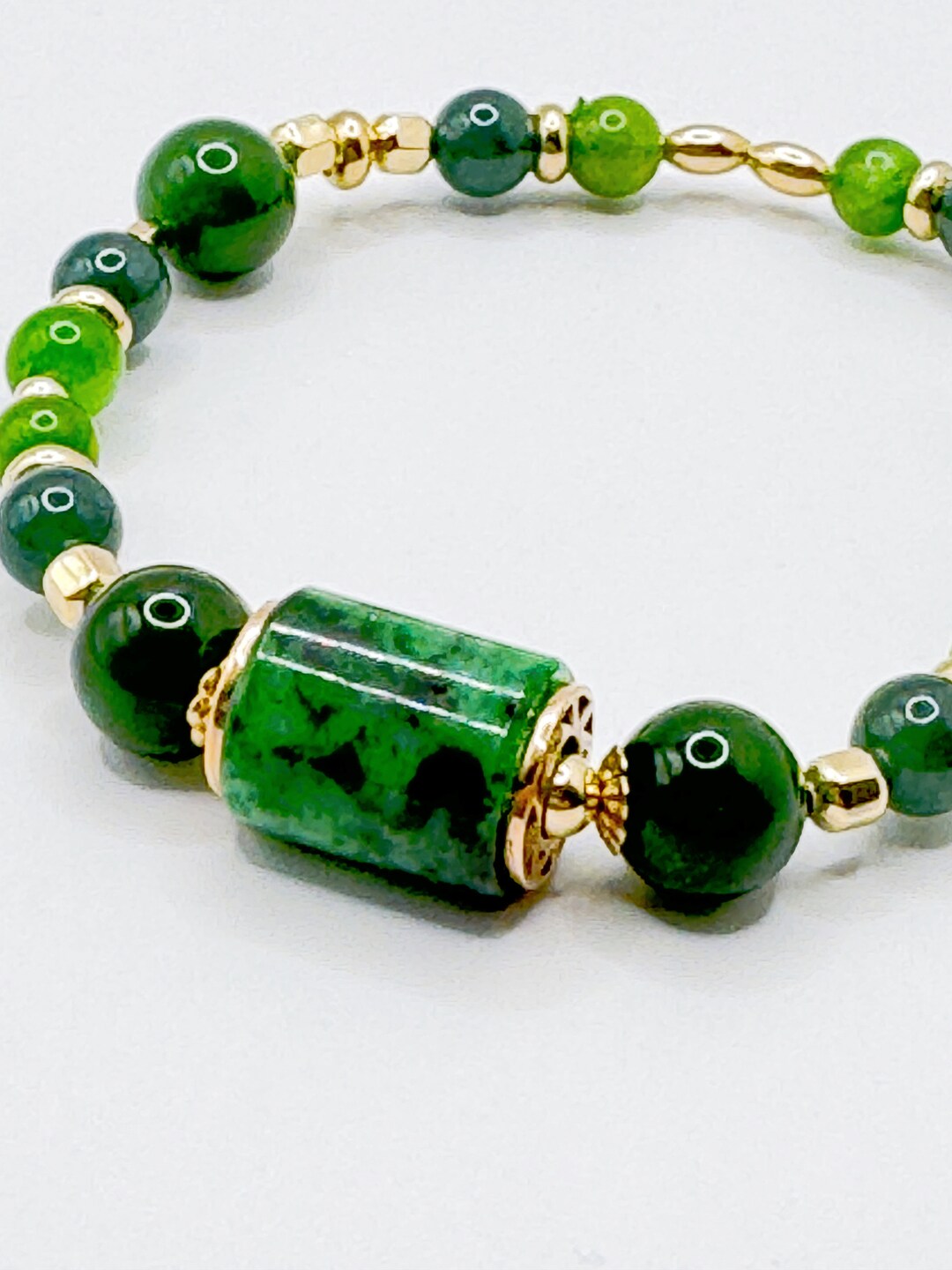 Jadeite Cylinder in 18k Gold Core Frame W Premium Green Jasper, Clear ...