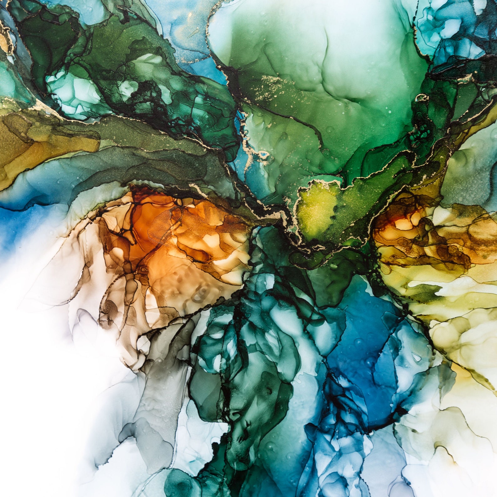 Aqua and Teal Abstract Alcohol Ink Painting, Modern Art, Abstract Art ...