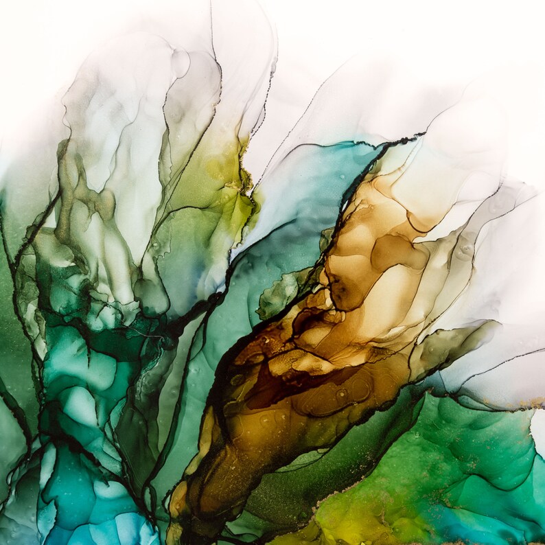 Aqua and Teal Abstract Alcohol Ink Painting, Modern Art, Abstract Art ...