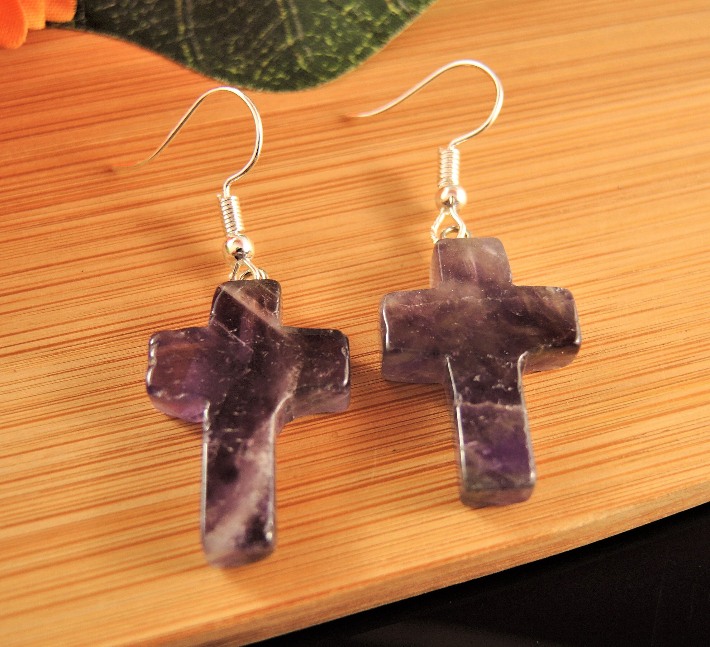 Amethyst Gemstone Cross Bohemian Pair of Dangle Earrings With - Etsy UK