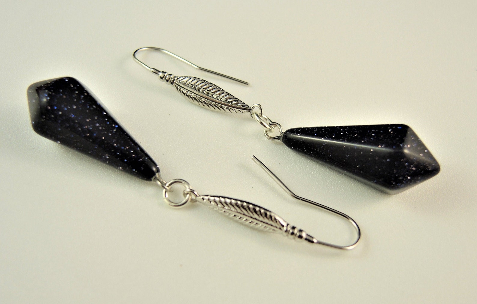 Blue Goldstone, Gemstone, Pendulum, Statement, Dangle Drop Earrings ...