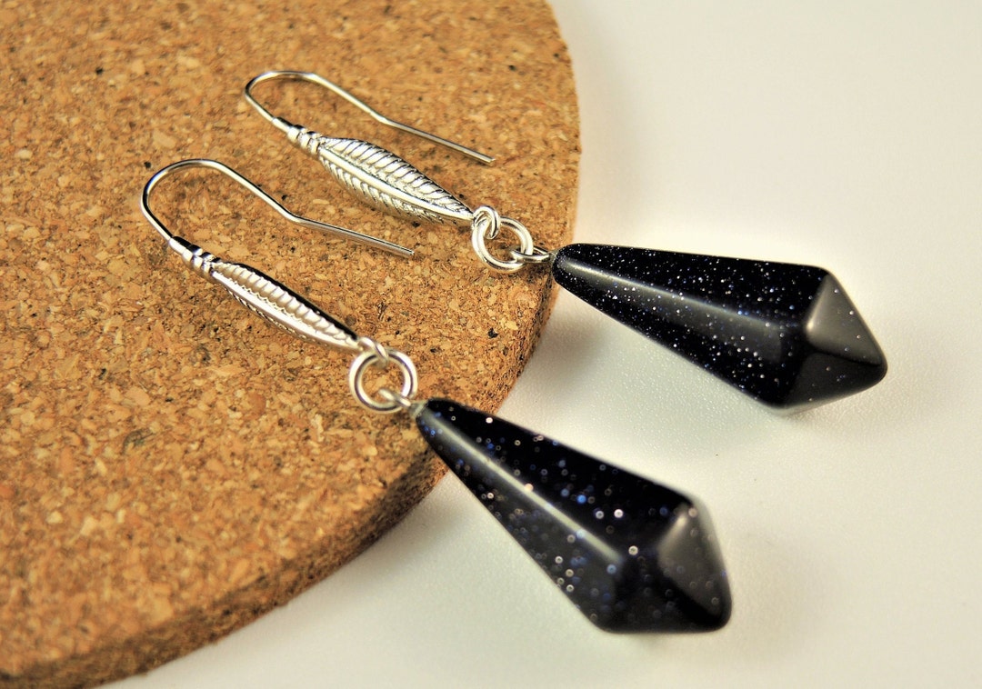 Blue Goldstone, Gemstone, Pendulum, Statement, Dangle Drop Earrings ...