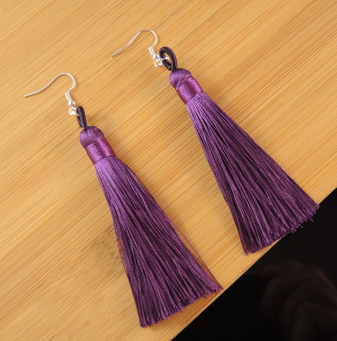 Maroon Silk Polyester Fringe Tassel Boho Statement Dangle Fashion ...