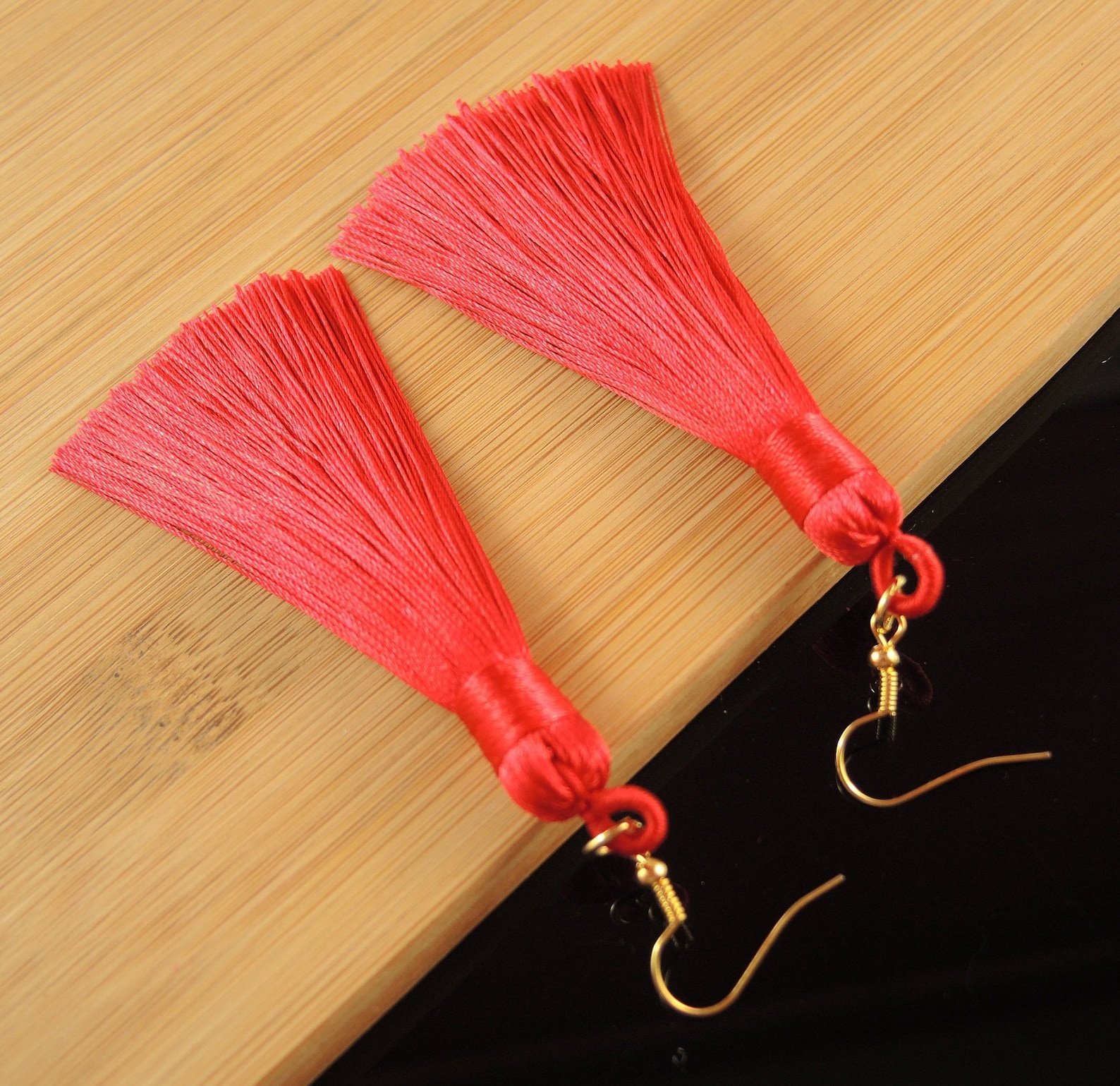 Red Silk Polyester Fringe Tassel Bohemian Statement Dangle - Etsy UK