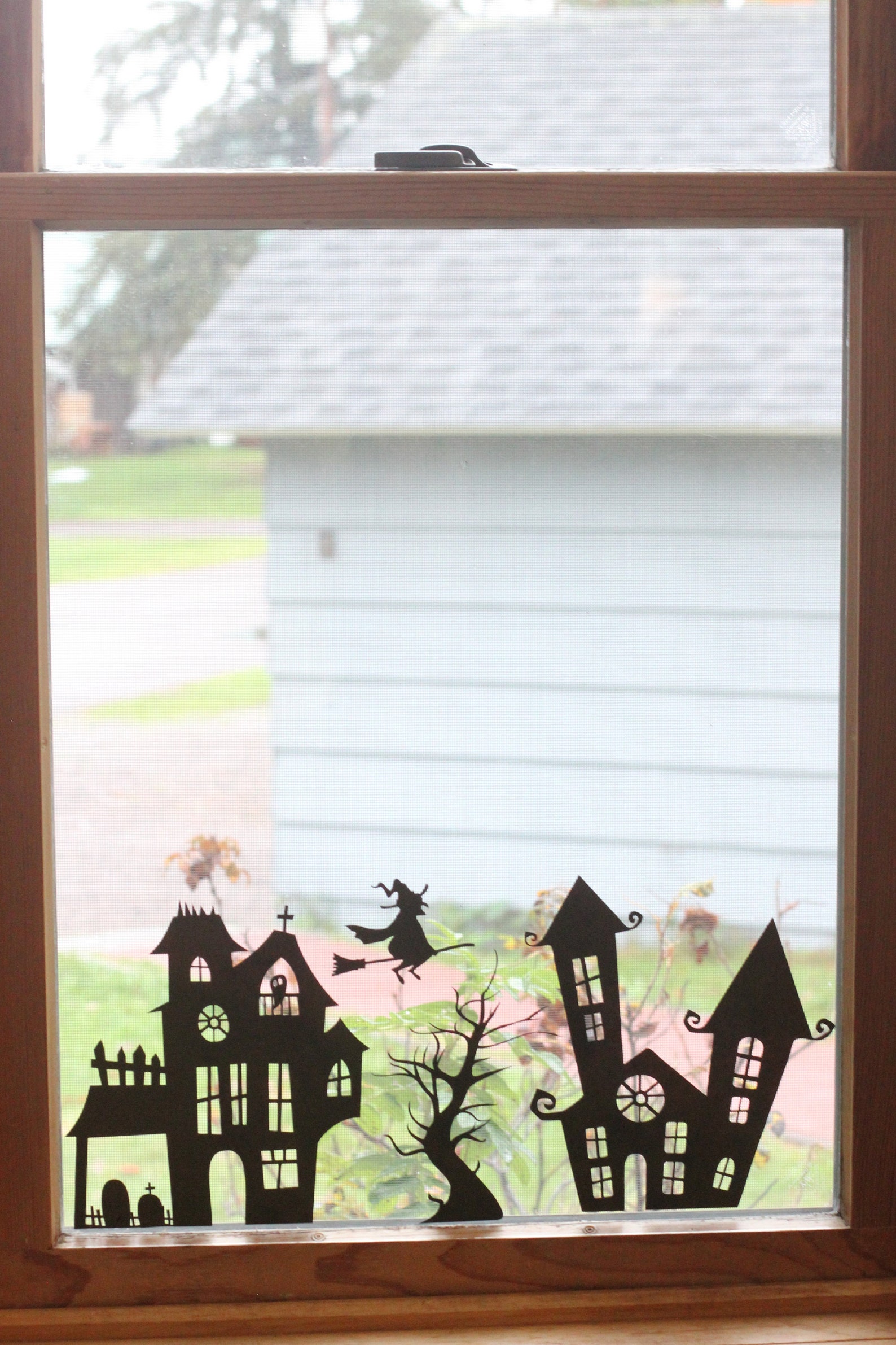 Halloween Haunted House Window Clings - Reusable Fall Decorations ...