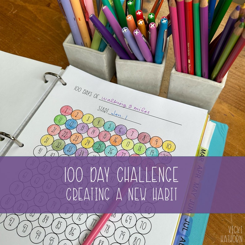 100 Day Project Coloring Tracker, Habit & Goal Printable PDF - Etsy