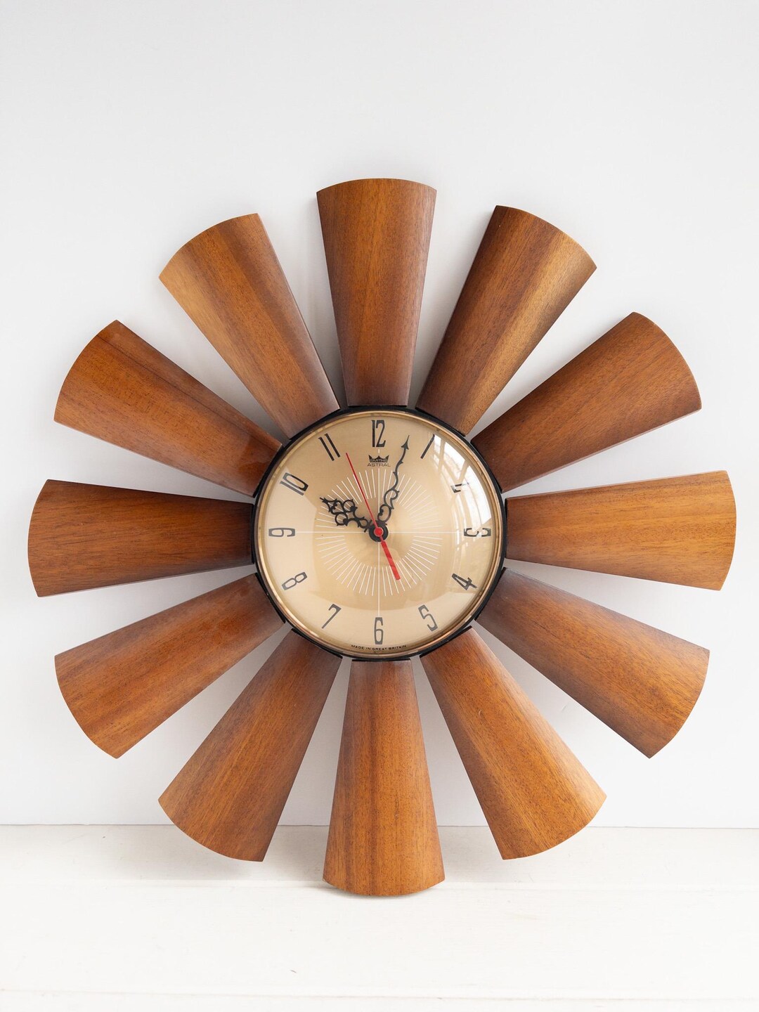 Vintage Astral Teak Sunburst Wall Clock, Vintage 1970s Sunburst Wall ...