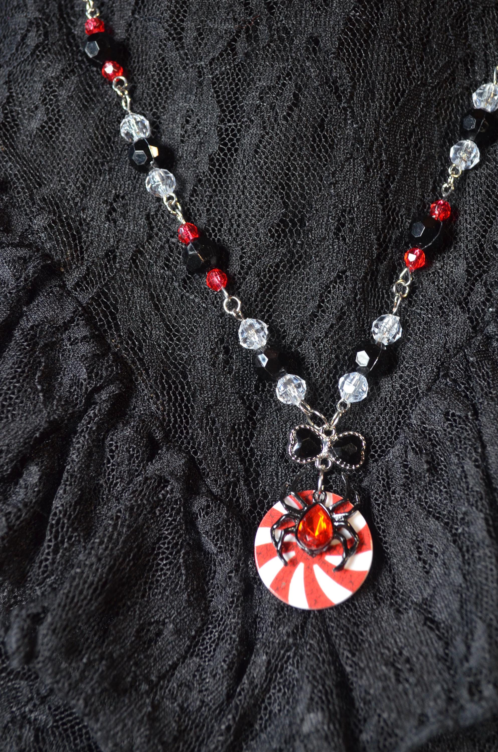 Peppermint Spider Rosary Style Necklace - Victorian Christmas - Gothic ...