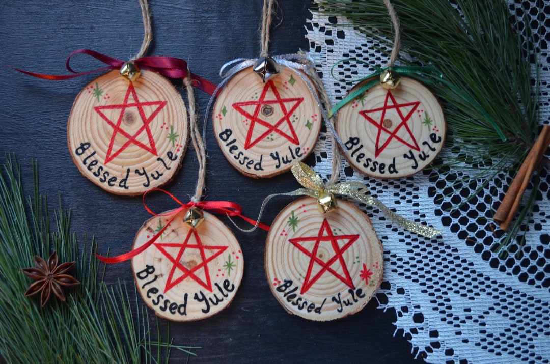 Hand Painted Blessed Yule Ornament - Pentacle Ornament - Yule - Winter ...