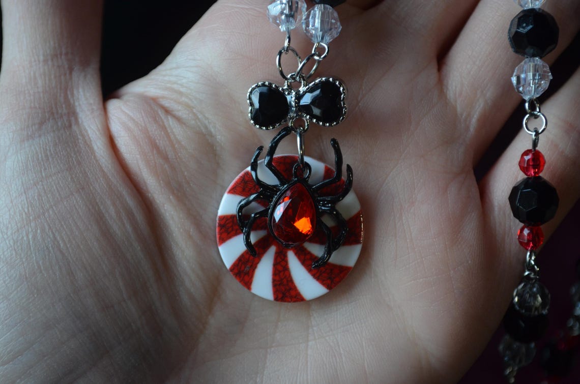 Peppermint Spider Rosary Style Necklace - Victorian Christmas - Gothic ...