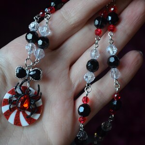 Peppermint Spider Rosary Style Necklace - Victorian Christmas - Gothic ...