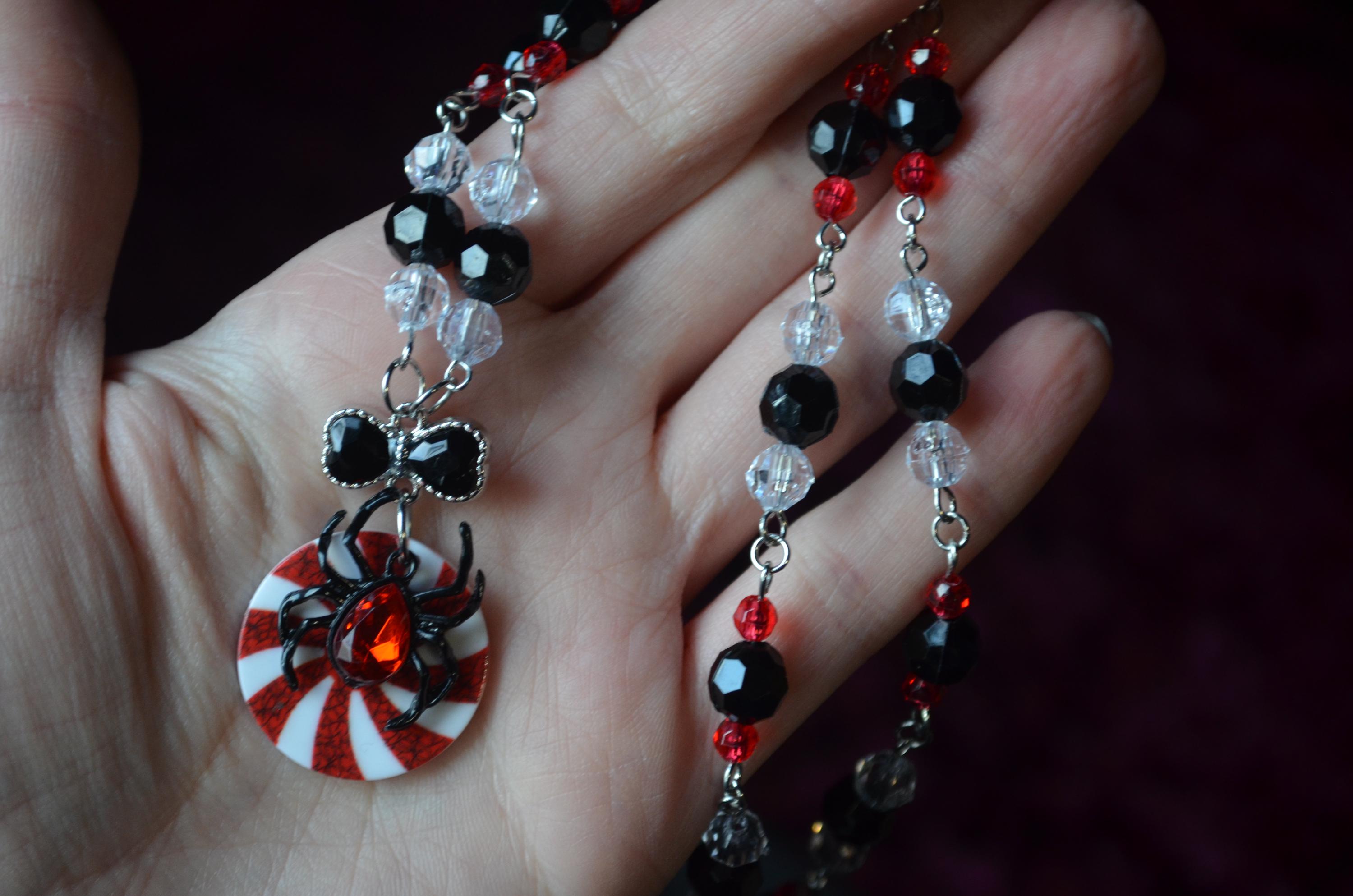Peppermint Spider Rosary Style Necklace - Victorian Christmas - Gothic ...