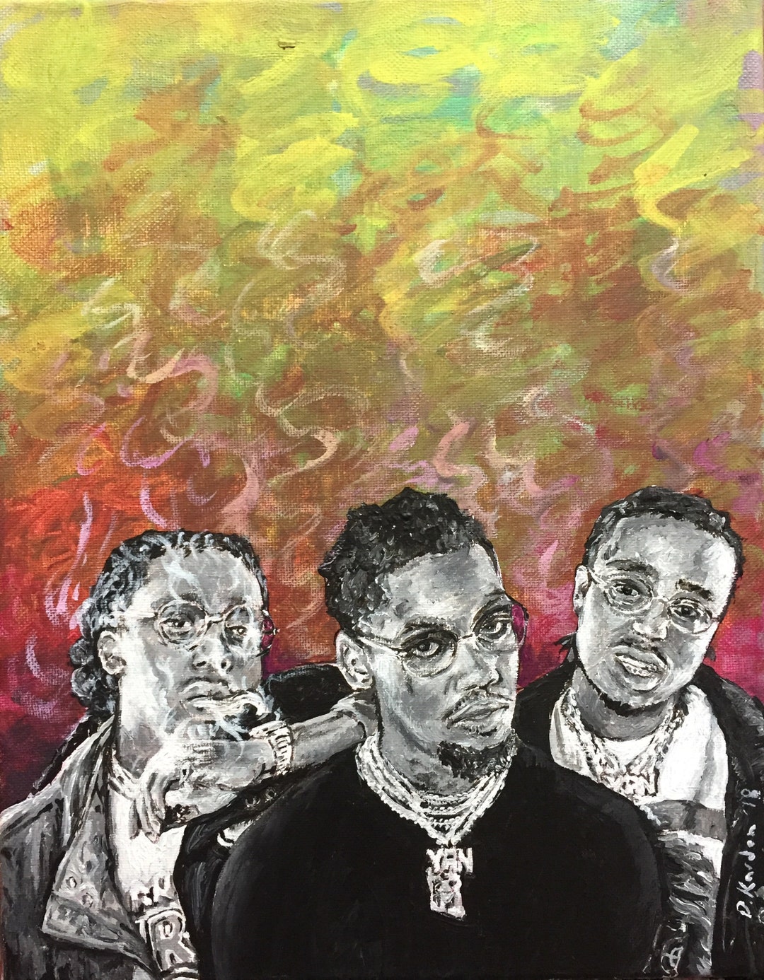 Migos- Rap Group Portrait- Original 11"x14" Framed Acrylic Painting on ...