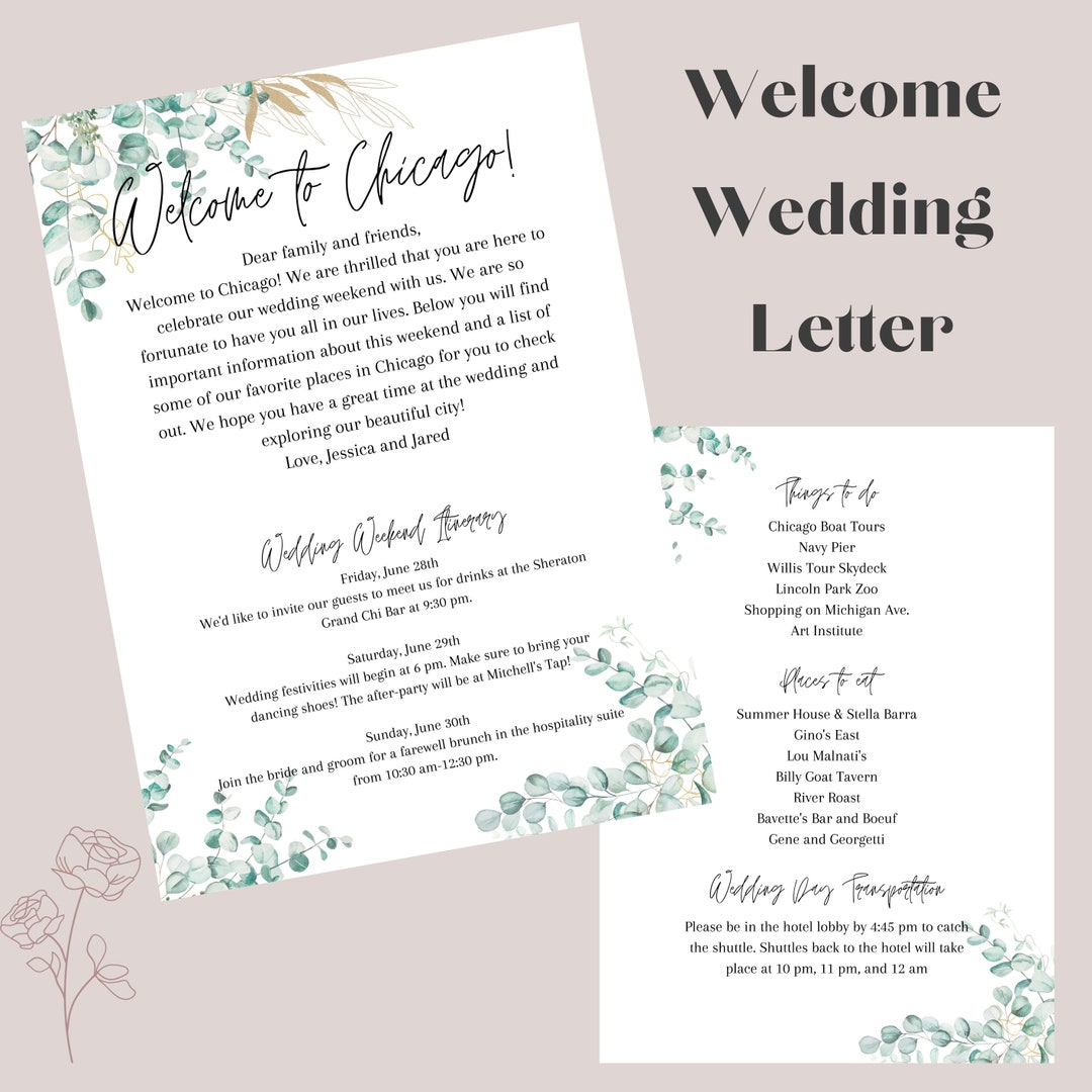 Editable Welcome Letter Card, Welcome Note, Wedding Gift Bag, Weekend ...