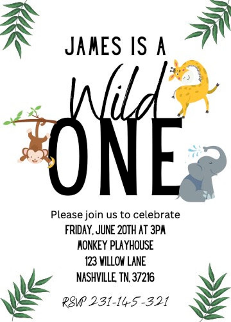 Wild One Birthday Invitations, Printable Invitations, Digital Download ...