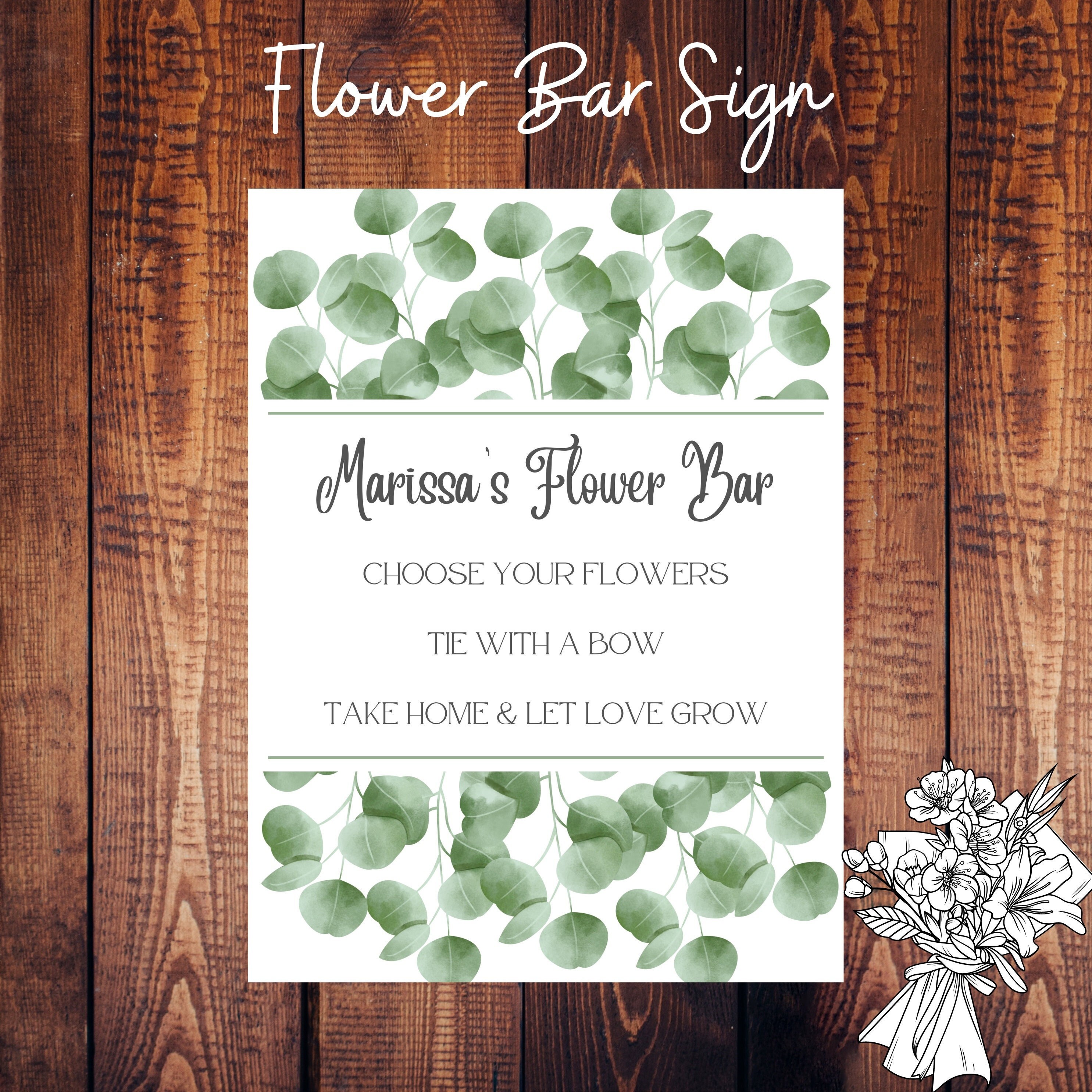 Digital Flower Bar Sign, Bridal Shower, Bouquet Bar Sign, Make a ...
