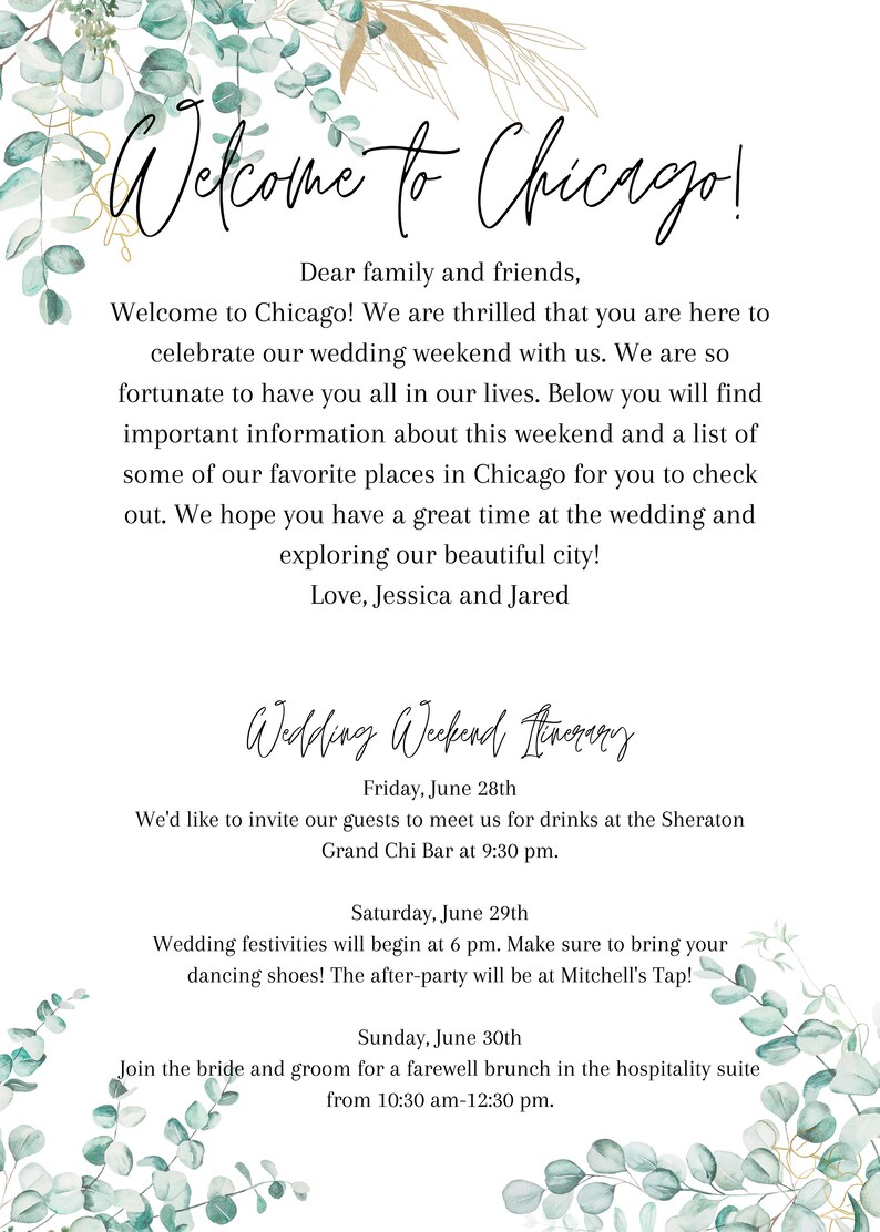 Editable Welcome Letter Card, Welcome Note, Wedding Gift Bag, Weekend ...