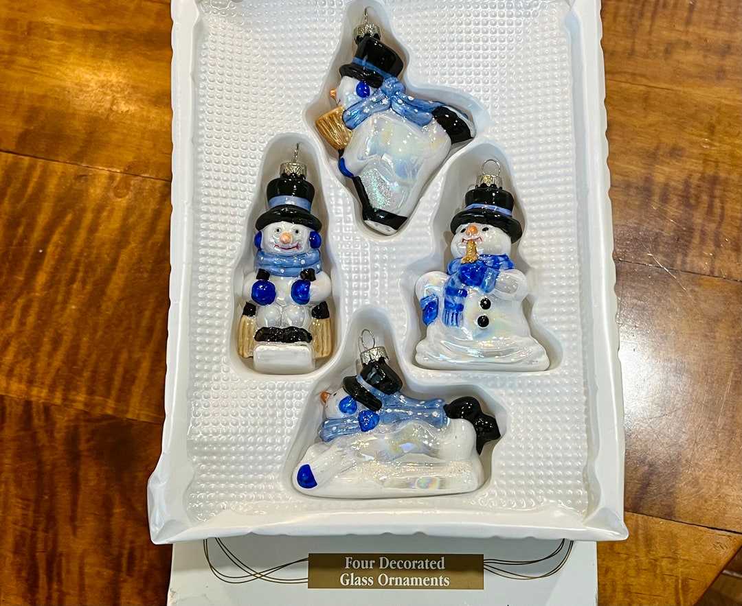 Glass Snowman Ornament Set of 4. Target 2001. Snowmen Skating, Sledding ...