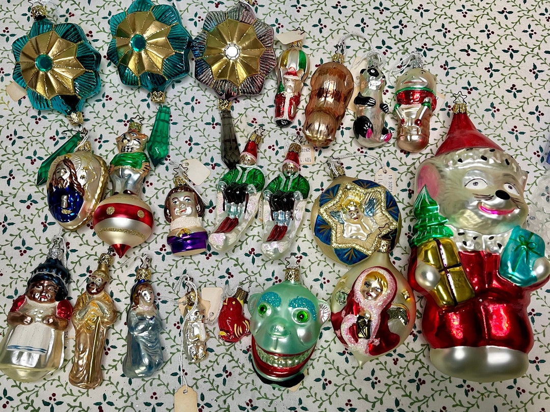 Inge Glas Old World Germany Figural Blown Glass Ornaments. Cat, Jesus ...