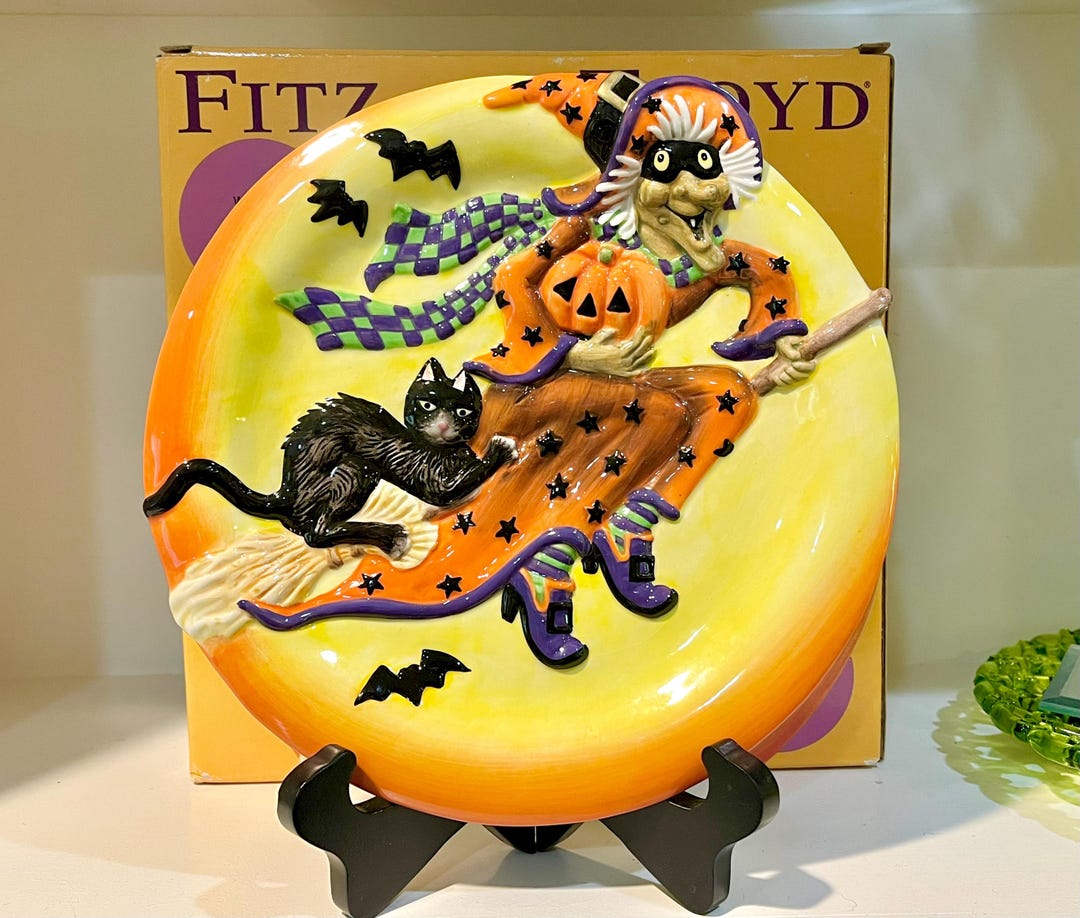 Fitz and Floyd Witch Hazel Canape Plate. 2003 Halloween Witch on Broom ...