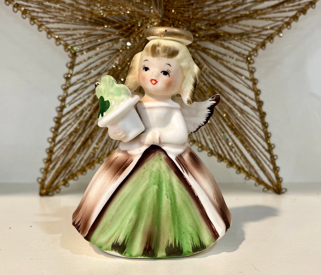 Repaired Inarco March Shamrock Angel Figurine. Ceramic Porcelain ...