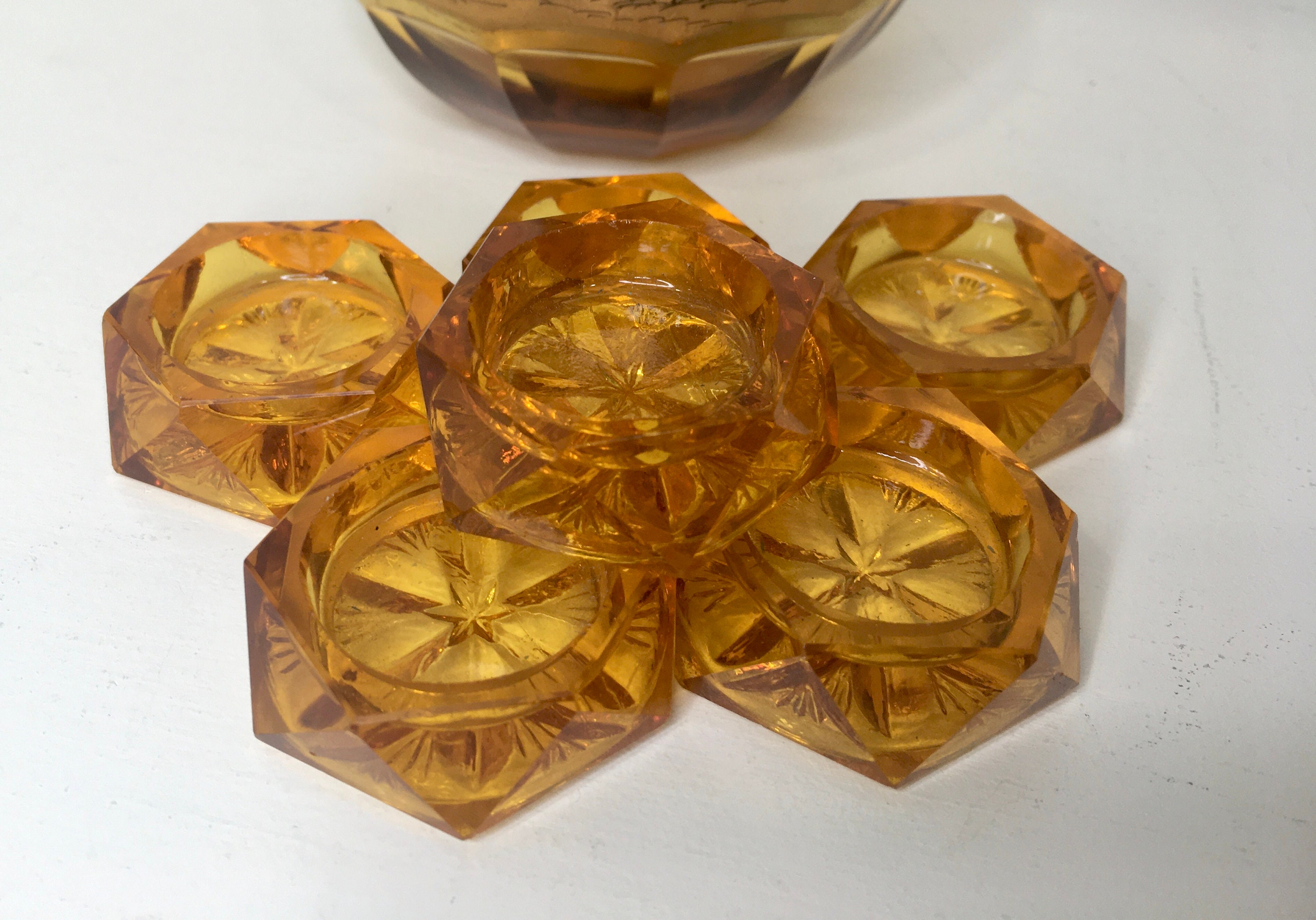 Amber Hexagon Cut Pressed Glass Open Salt Cellars Dips. - Etsy