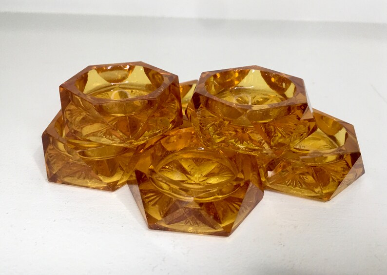 Amber Hexagon Cut Pressed Glass Open Salt Cellars Dips. - Etsy