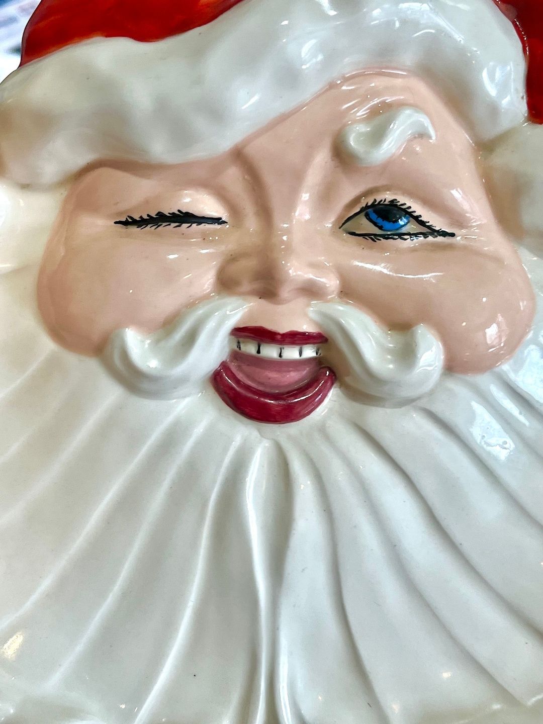 Winking Santa Wall Hanging / Plate / Lid. Mallory Ceramic Studio 1955 ...