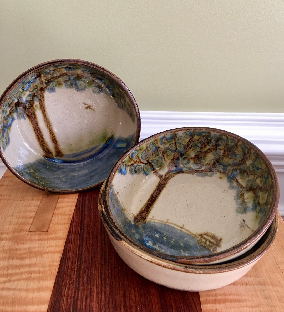 Janet Resnik Studio Art Pottery Bowls. Set of 3 Signed Dishes With Tree ...