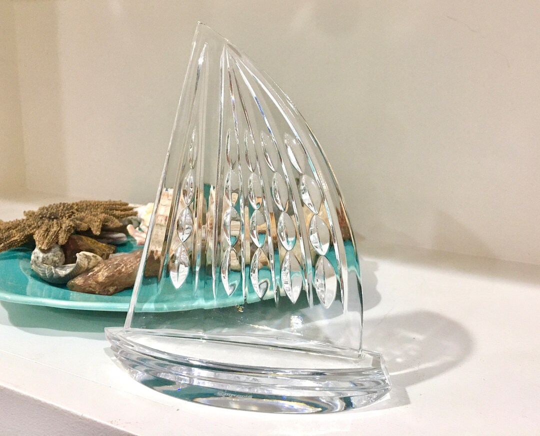 Waterford Crystal Glass Sailboat Paperweight Figurine. Signed Cut Glass ...