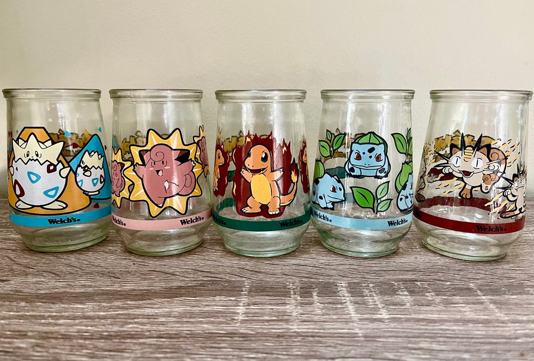 Welchs Pokemon Jelly Jar Juice Glasses. Bulbasaur 01, Meowth 52, Togepi ...