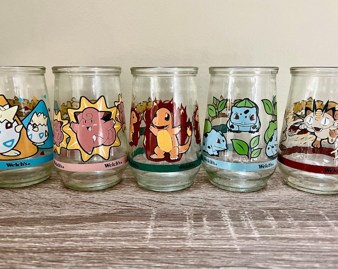 Welch’s Pokemon Jelly Jar Juice Glasses. Bulbasaur 01, Meowth 52 ...