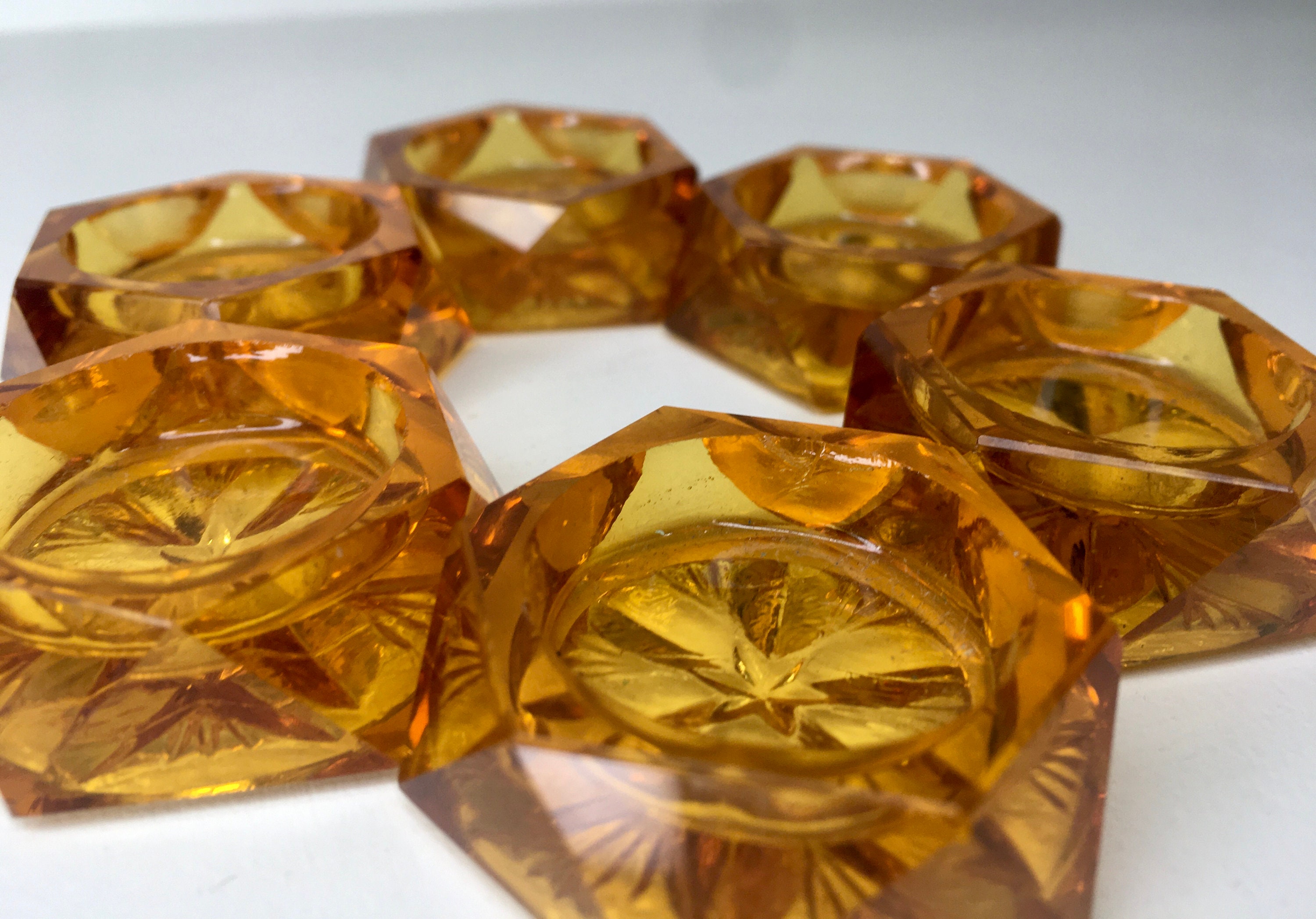 Amber Hexagon Cut Pressed Glass Open Salt Cellars Dips. - Etsy
