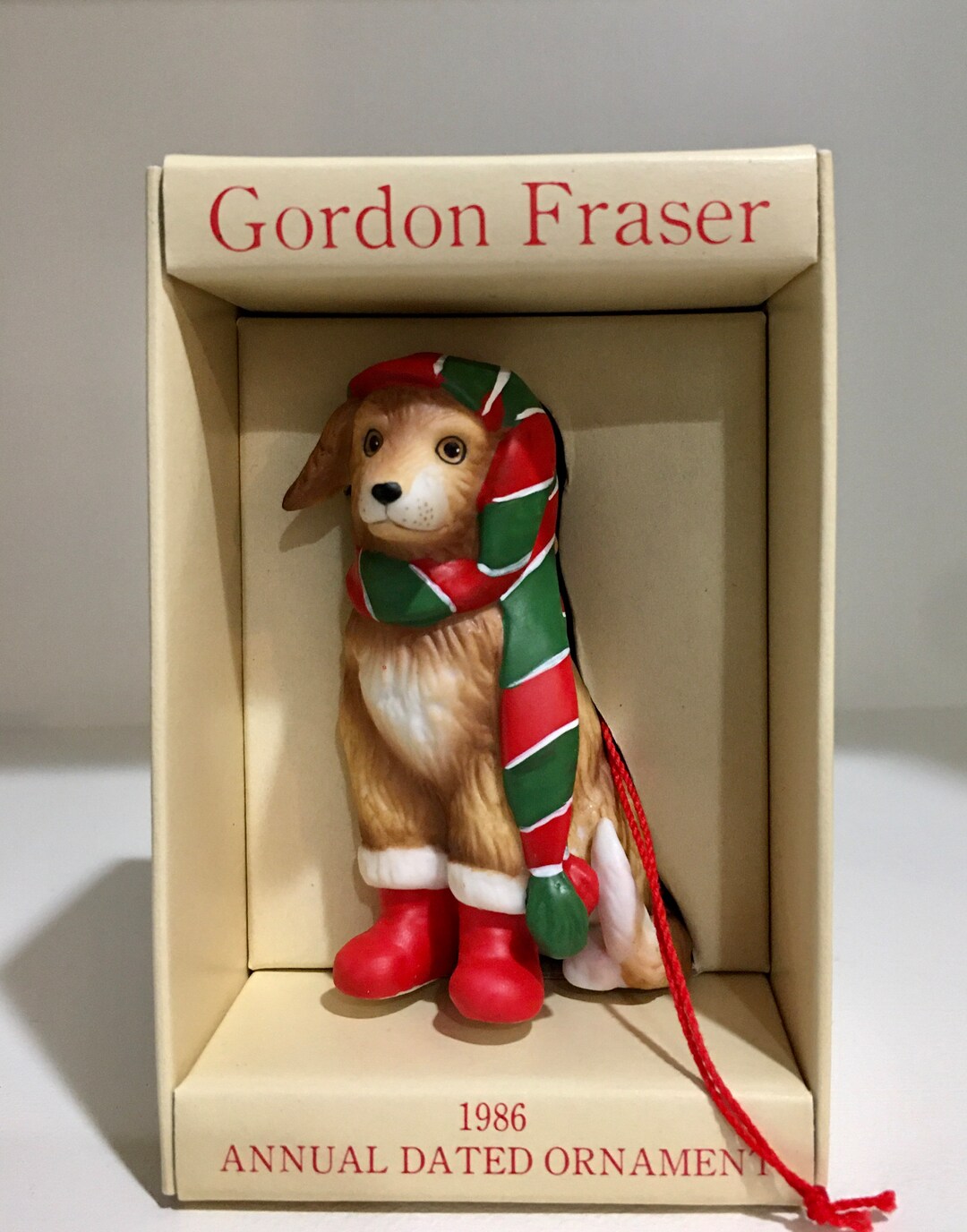 Gordon Fraser Schmid 1986 Annual Ornament. Ceramic Dog With Red and ...