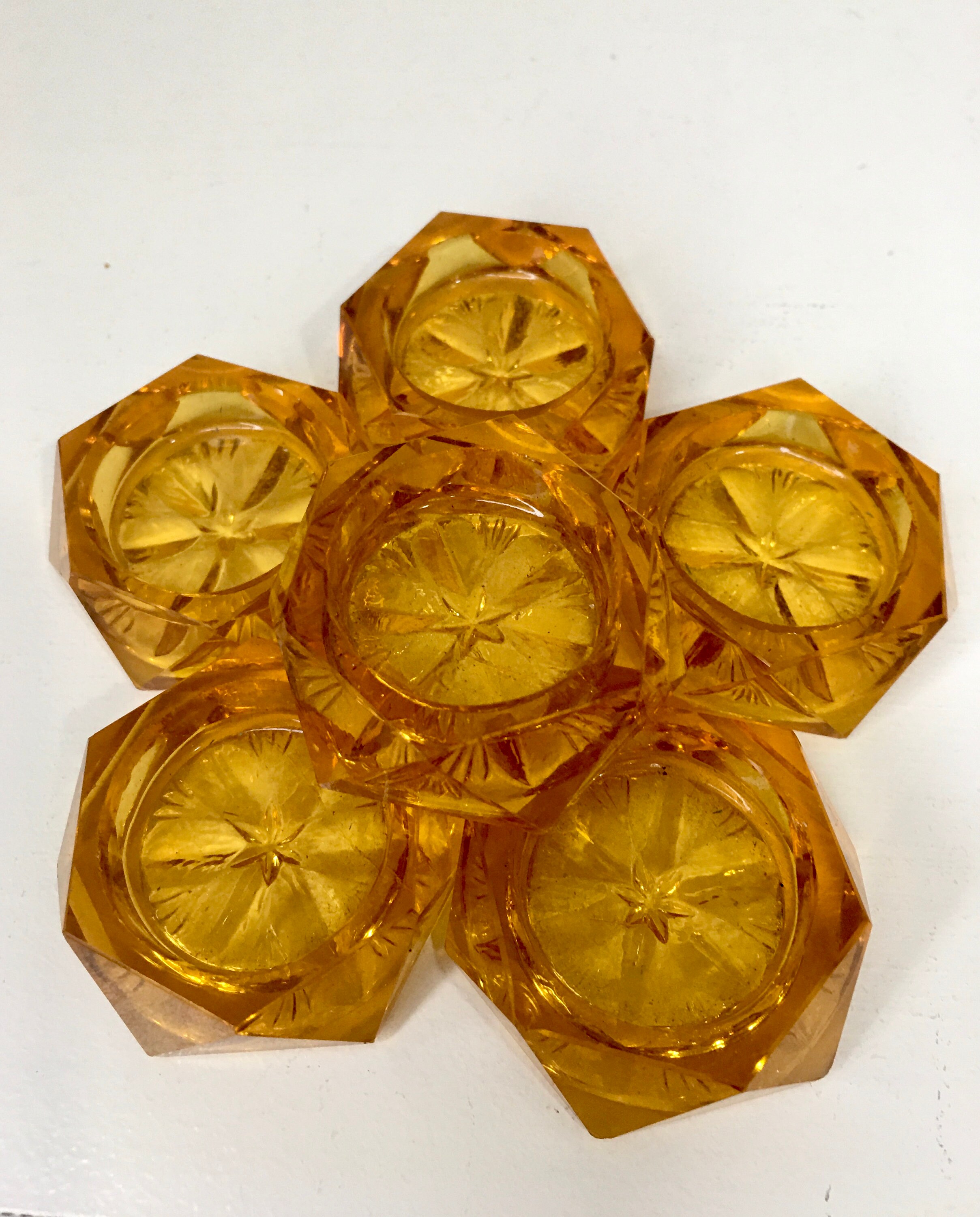 Amber Hexagon Cut Pressed Glass Open Salt Cellars Dips. - Etsy