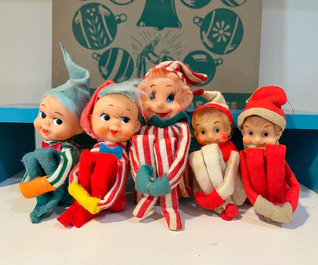 Vintage Knee Hugger Pixie Elf With Blue Hair. Japan Christmas Felt ...