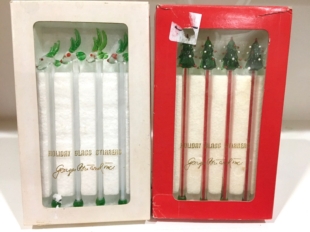 Georges Briard Reindeer and Christmas Tree Swizzle Stir Sticks. Holiday ...