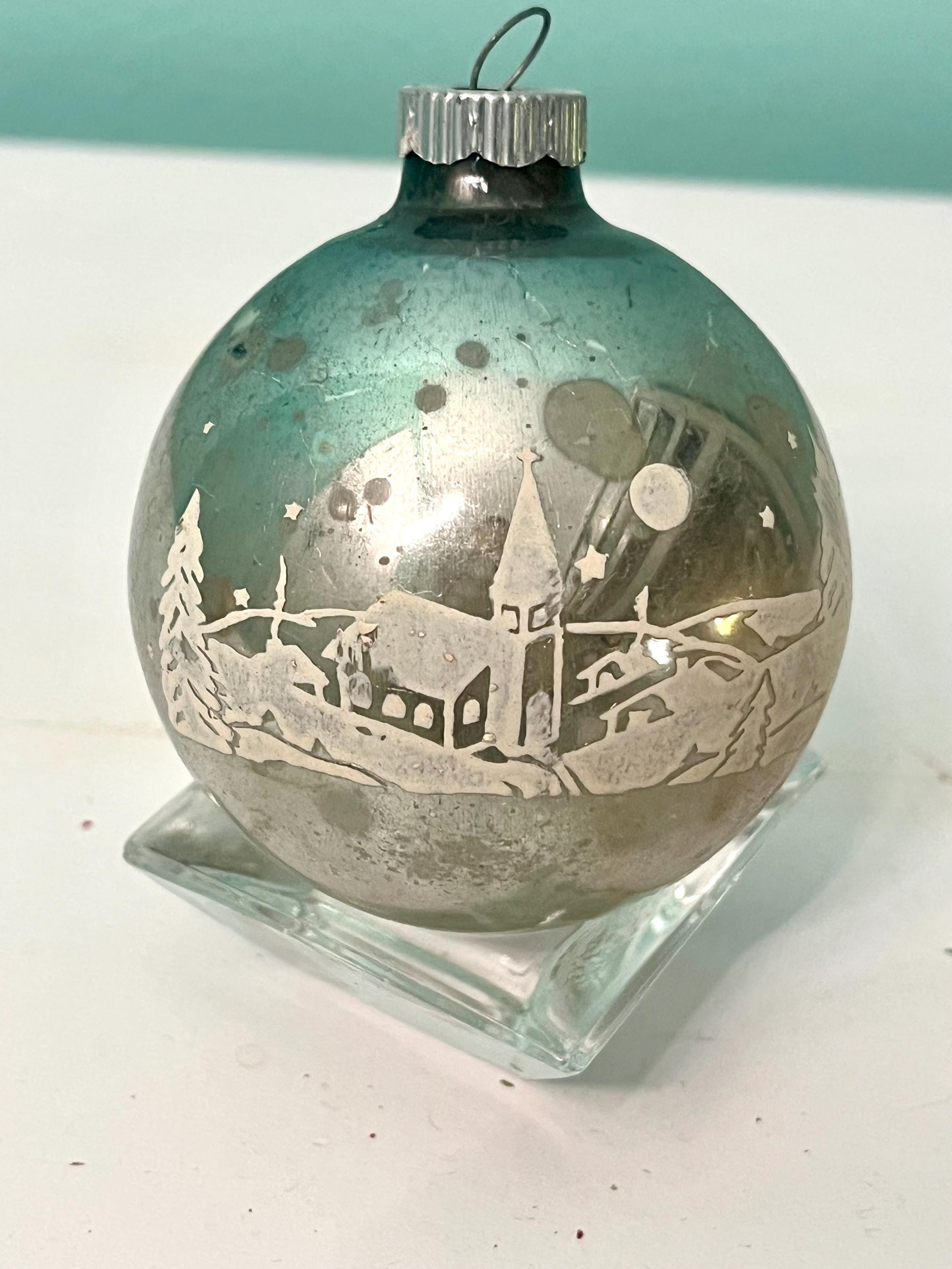 Ornament Shiny Brite, Made in USA, Germany. Stencil Silent Night, Merry ...