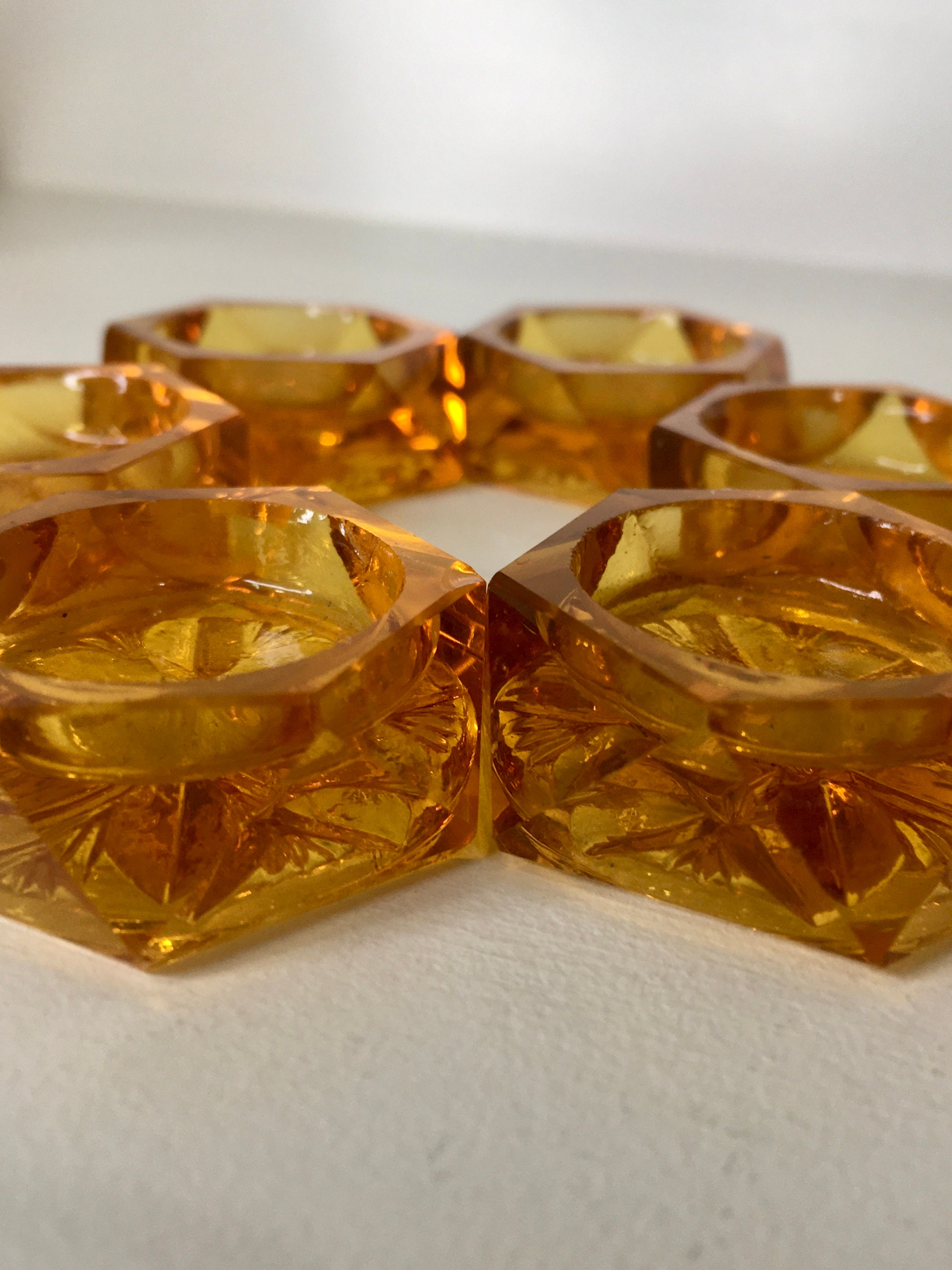 Amber Hexagon Cut Pressed Glass Open Salt Cellars Dips. - Etsy