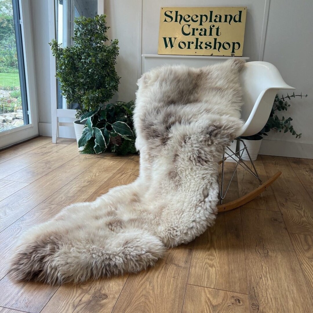 100% British Rare Breed Double Sheepskin Rug in Undyed Cappuccino ...